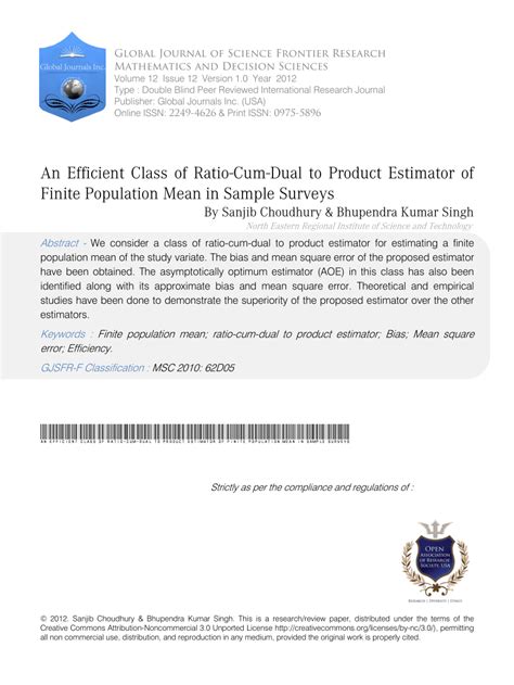 Pdf An Efficient Class Of Ratio Cum Dual To Product Estimator Of