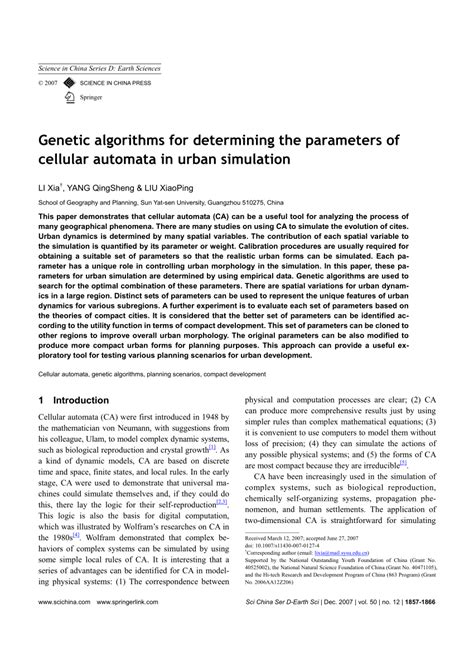Pdf Genetic Algorithms For Determining The Parameters Of Cellular