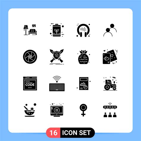Set Of 16 Vector Solid Glyphs On Grid For Celebrity Avatar Power Looked Support Editable Vector