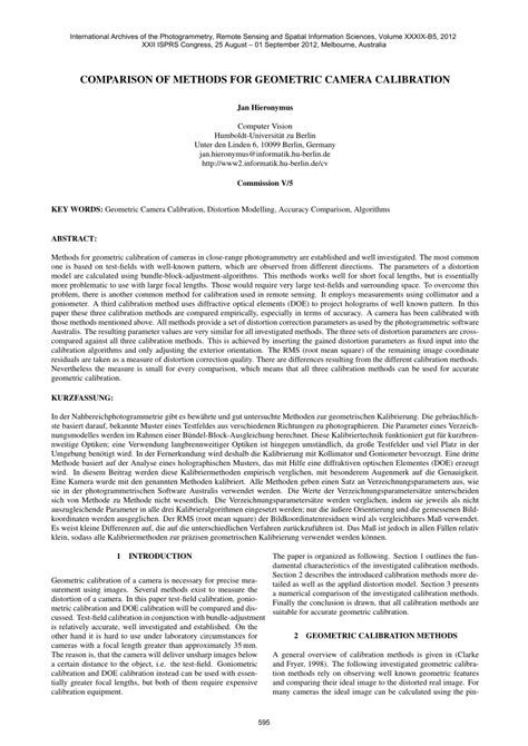 PDF Comparison Of Methods For Geometric Camera Calibration