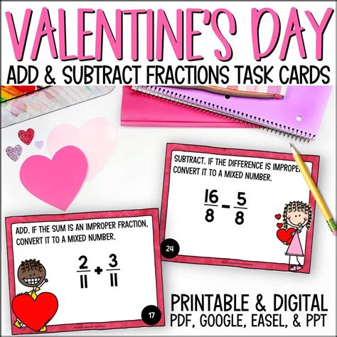 Valentine S Day Adding And Subtracting Fractions Task Cards Activities