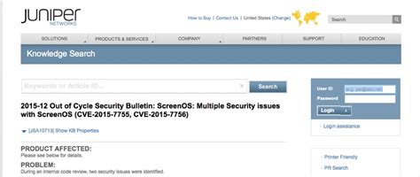 Juniper Announces Screenos Vulnerabilities