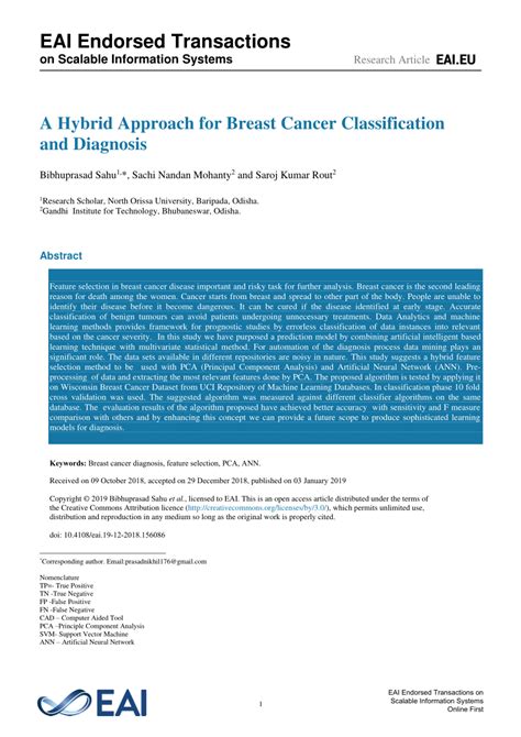 Pdf A Hybrid Approach For Breast Cancer Classification And Diagnosis