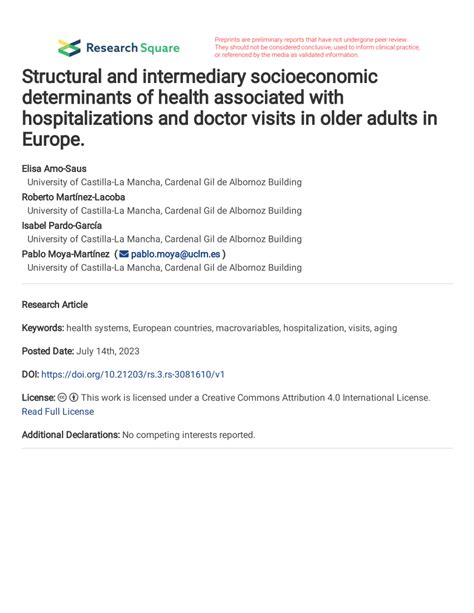 Pdf Structural And Intermediary Socioeconomic Determinants Of Health Associated With
