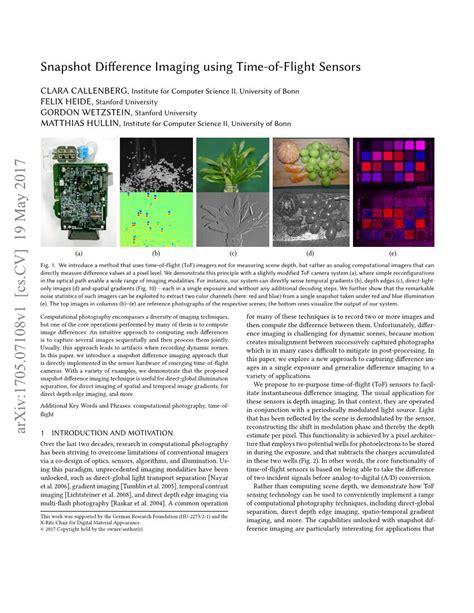 Snapshot Difference Imaging Using Time Of Flight Sensors Docslib