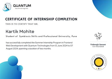 🌟 Excited To Share That I Have Successfully Completed A 2 Month Internship At Quantum