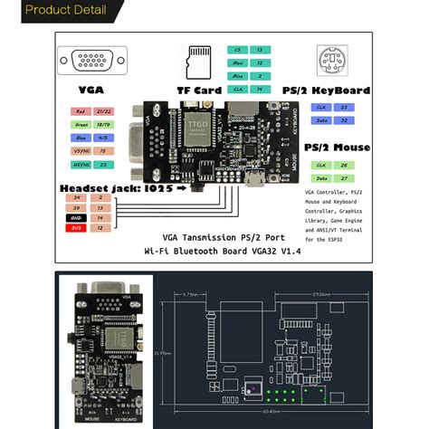 generic ttgo vga vga32 esp32 psram module v1 4 controller ps 2 mouse