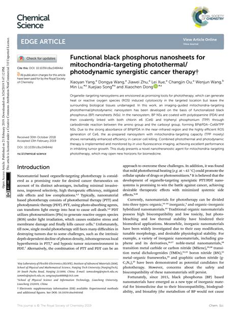 Pdf Functional Black Phosphorus Nanosheets For Mitochondria Targeting