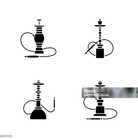 흰색 공간에 설정 된 후카 검은 색 문말 아이콘입니다 나르길라 옵션 시샤 하우스 인기 기념품 파이프에서 냄새 기화의 향기 구역 실루엣 기호입니다 벡터 절연 그림 개념에 대한
