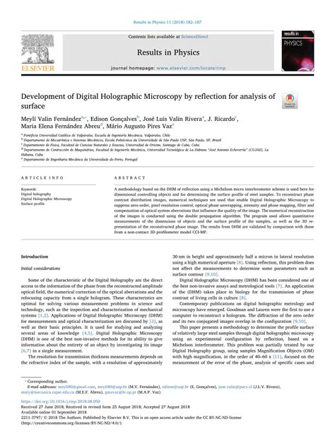 pdf development of digital holographic microscopy by reflection for