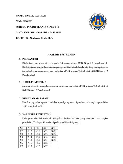 Laporan Analisis Instrumen Nurul Latifah 20061063 Pdf