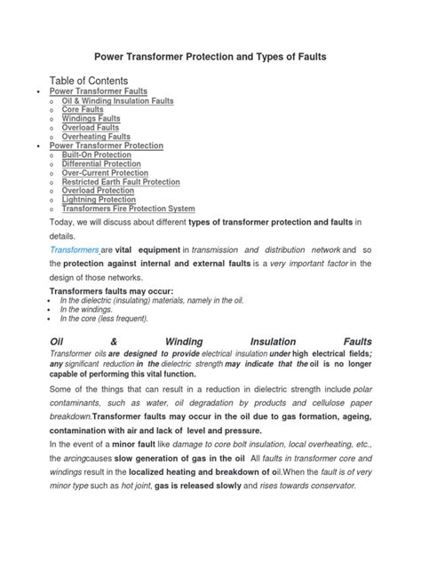 Power Transformer Protection And Types Of Faults Pdf Transformer