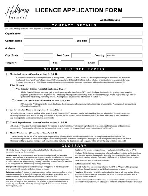 AU Hillsong Publishing License Application Form Fill Online Printable Fillable Blank