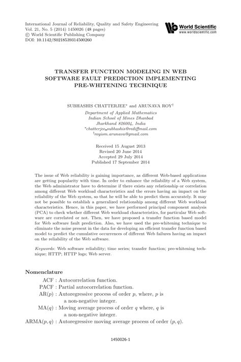 Pdf Transfer Function Modeling In Web Software Fault Prediction Implementing Pre Whitening