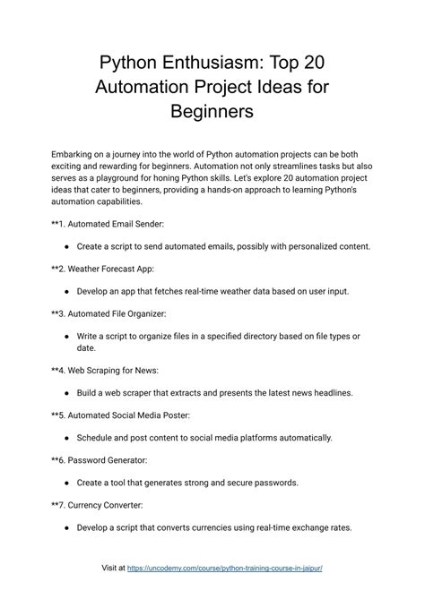 Ppt Python Enthusiasm Top 20 Automation Project Ideas For Beginners