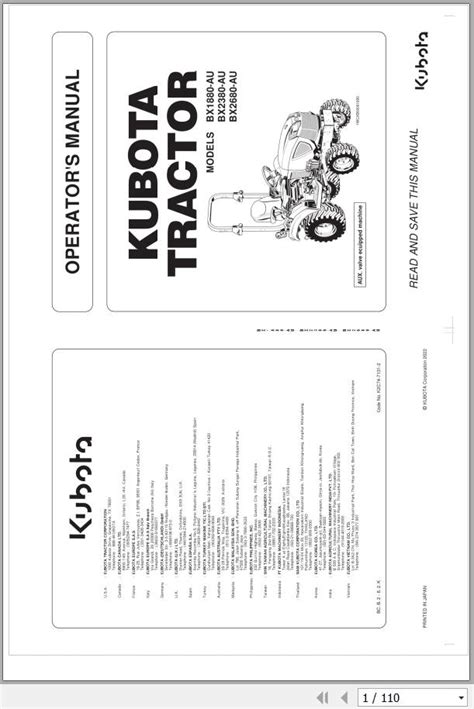 Kubota Bx1880 Au Bx2380 Au Bx2680 Au Operators Manual K2c74 7131 2 Pdf