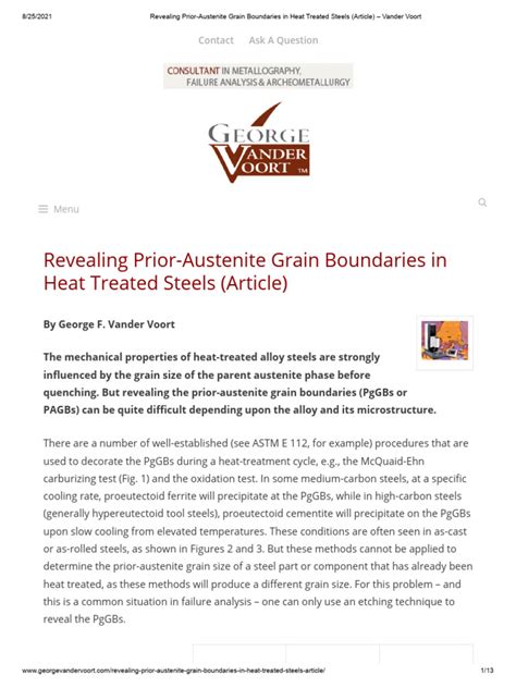 Revealing Prior Austenite Grain Boundaries In Heat Treated Steels