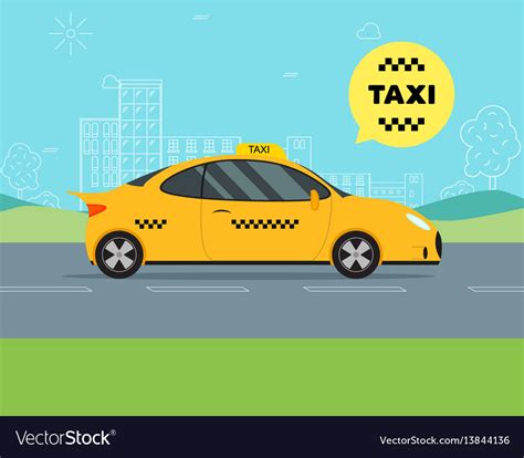 Taxi Service Moving Car On A Landscape Background Vector Image