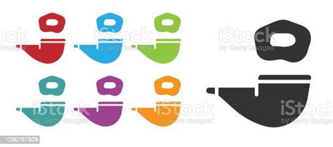 흰색 배경에 격리 된 연기 아이콘과 검은 흡연 파이프 담배 파이프 다채로운 아이콘을 설정합니다 벡터 개념에 대한 스톡 벡터 아트 및 기타 이미지 Istock