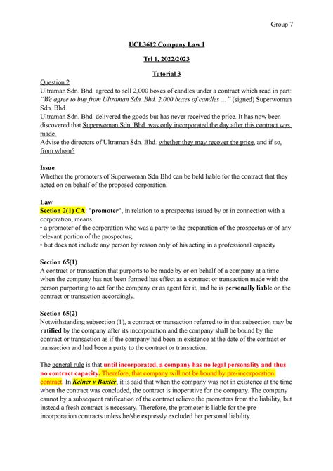 Tutorial 3 T8 Group 7 Very Helpful Group 7 Ucl3612 Company Law I