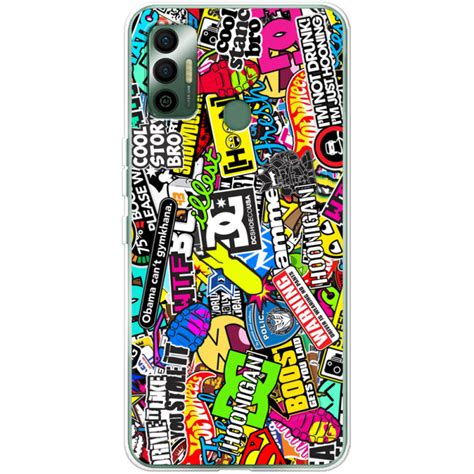 Чехол Силиконовый для Телефона с Принтом на Tecno Spark 7 Цветные Наклейки Id 2096063381