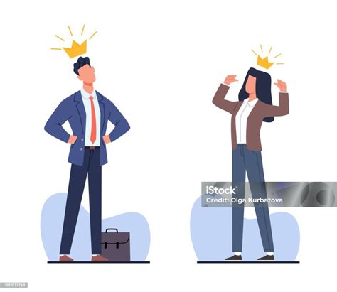 자기애 주의적 사람들 남자와 여자는 자신을 칭찬하고 자랑스러워하며 자신감 자기 중심적인 태도를 취합니다 왕관을 쓴 나르시시스트 사업가들 만화 평면 격리 그림입니다 벡터 개념