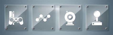 조이스틱으로 아케이드 기계 웹 카메라 공유 및 게임 콘솔에 대한 조이스틱을 설정합니다 정사각형 유리 패널 벡터 Brand Name Online Messaging