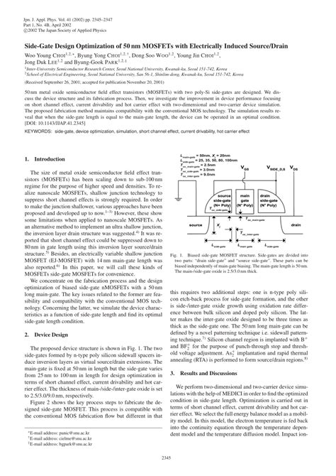 Full Article Side Gate Design Optimization Of 50 Nm Mosfets With Electrically Induced Sourcedrain