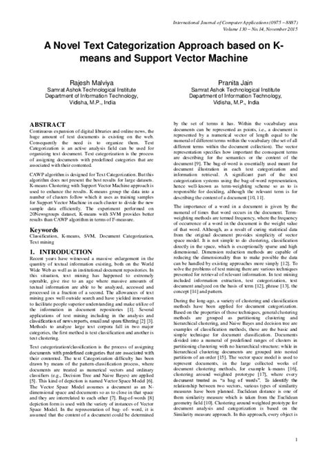 Pdf A Novel Text Categorization Approach Based On K Means And Support Vector Machine
