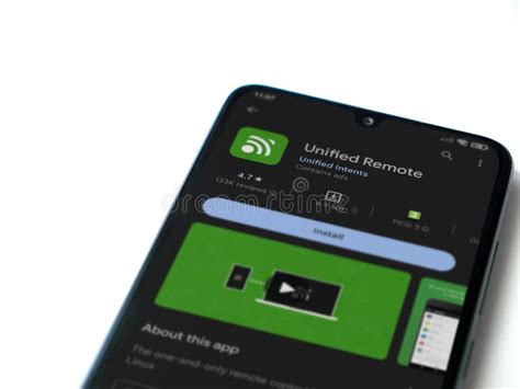 unified remote app play store page on smartphone on white background