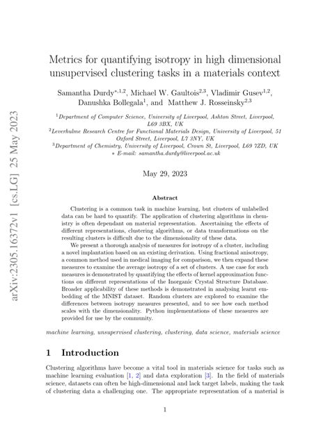 Pdf Metrics For Quantifying Isotropy In High Dimensional Unsupervised Clustering Tasks In A