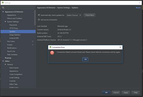 Connection Failed When Updating To Android Studio Stack Overflow