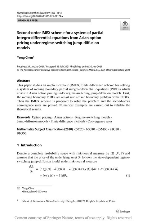 Second Order Imex Scheme For A System Of Partial Integro Differential Equations From Asian