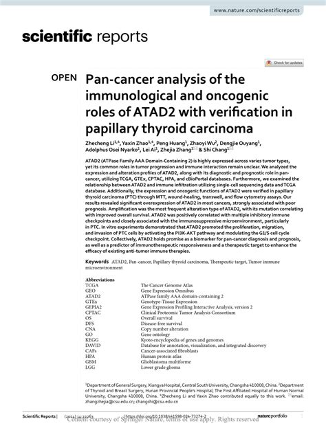 Pdf Pan Cancer Analysis Of The Immunological And Oncogenic Roles Of Atad2 With Verification In