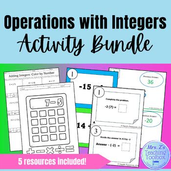 Operations With Integers Activity Bundle Add Subtract Multiply Divide Integer
