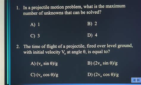 Solved In A Projectile Motion Problem What Is The Chegg