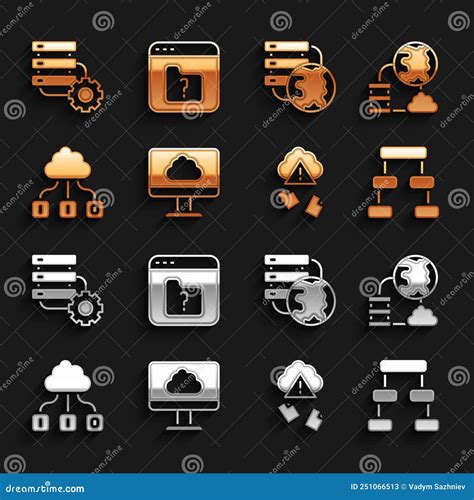 Set Cloud Technology Data Transfer Network Cloud Connection Hierarchy