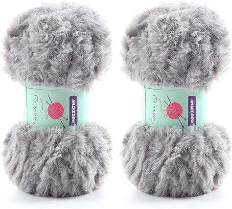 Minzimin 2 Skeins Soft Chunky Fluffy Fuzzy Faux Fur Yarn For Crocheting