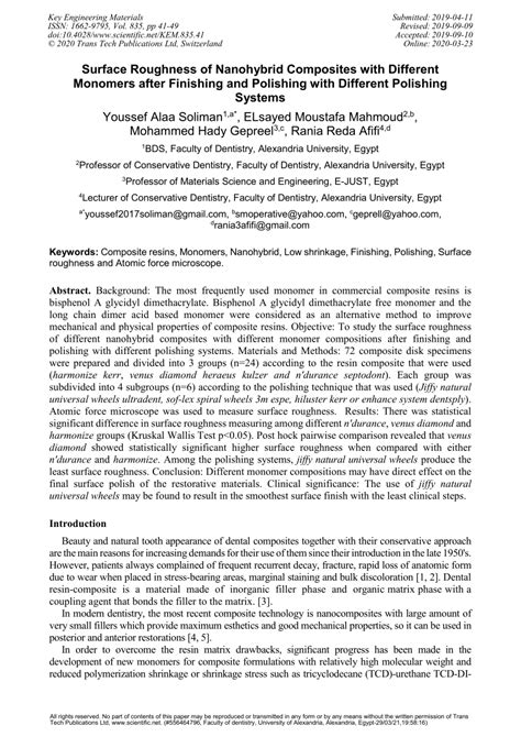 Pdf Surface Roughness Of Nanohybrid Composites With Different Monomers After Finishing And