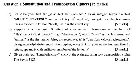Solved Question 1 Substitution And Transposition Ciphers 15