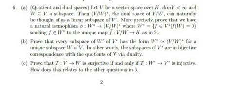 solved 6 a quotient and dual spaces let v be a vector