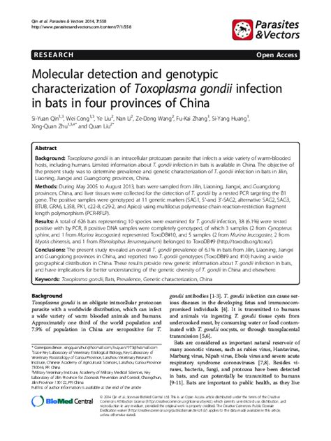 Pdf Molecular Detection And Genotypic Characterization Of Toxoplasma Gondii Infection In Bats