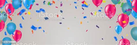 빨간색 풍선 파란색 및 색종이가있는 그랜드 오프닝 의식 소매 쇼핑 또는 블랙 프라이데이 프로모션은 화려한 공기 풍선과 화환이있는 스타일의 여름 축제 배경으로 진행됩니다 0