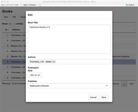 Editable DataTables For Shiny Applications Book Publishing Application Editable