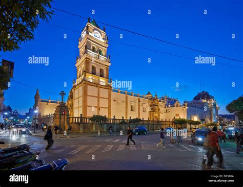 Night Shot Of Catedral Metropolitana Cathedral Of Sucre Bolivia