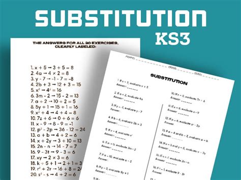 Ks3 Maths Substitution Practice 20 Questions With Answer Sheet Teaching Resources
