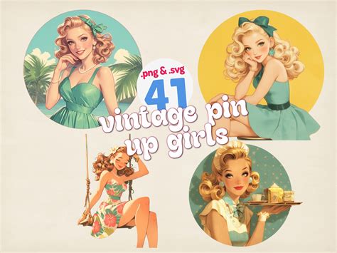 Vintage Pin Up Girls Clipart Png Svg Retro Digital Graphics For