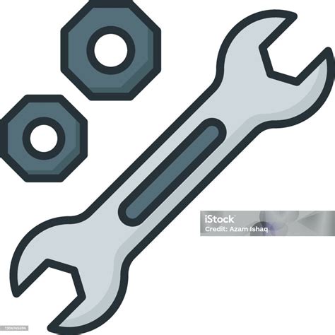 볼트 컨셉 벡터 컬러 아이콘 디자인 자동차 서비스 및 자동차 수리점 기호 로리 예비 부품 사인 자동차 정비사 스톡 일러스트레이션이 있는 오픈 엔드 렌치 강철에 대한 스톡