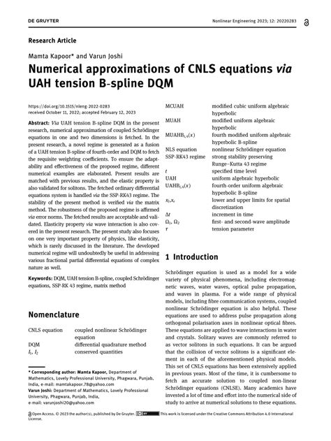 Pdf Numerical Approximations Of Cnls Equations Via Uah Tension B