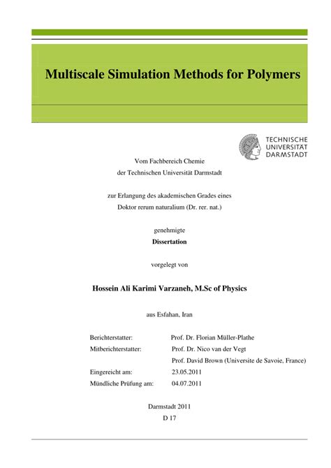 PDF Multiscale Simulation Methods For Polymers